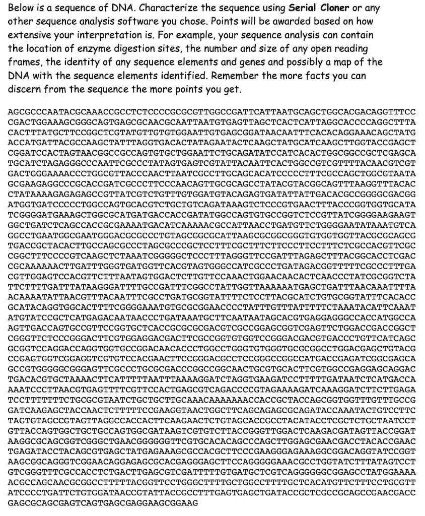 Below is a sequence of DNA. Characterize the sequence | Chegg.com