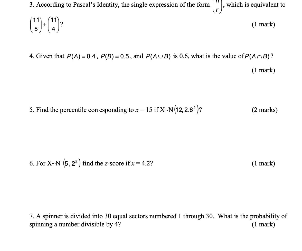 Solved 3. According to Pascal's Identity, the single | Chegg.com