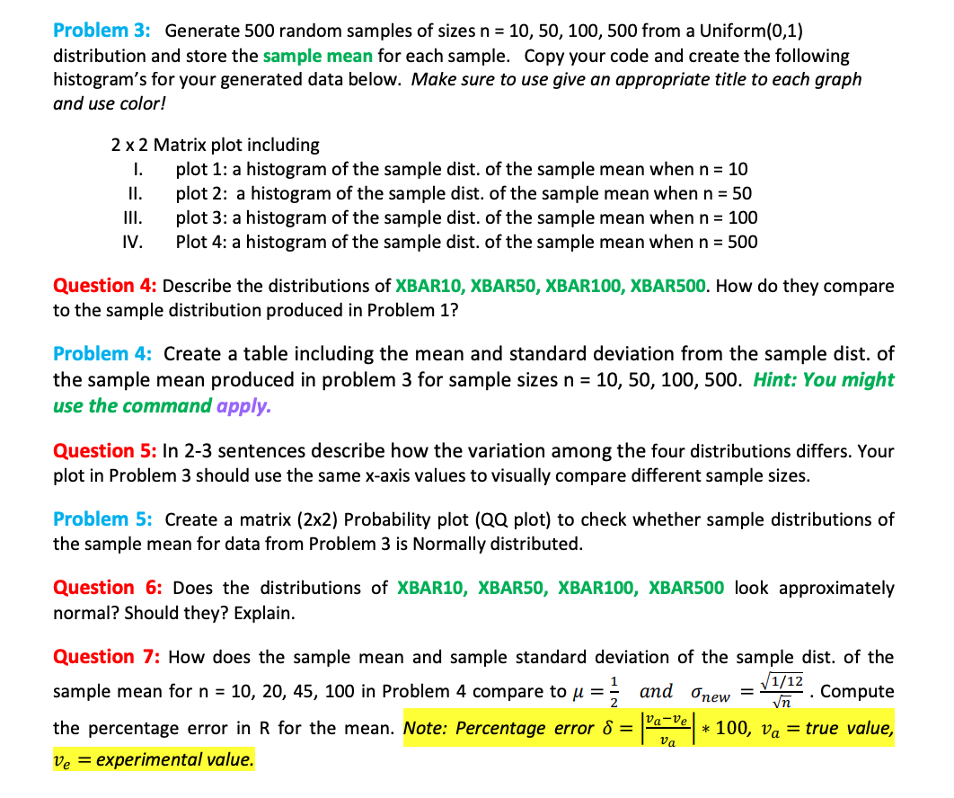 Problem 1: The Central Limit Theorem using R for | Chegg.com