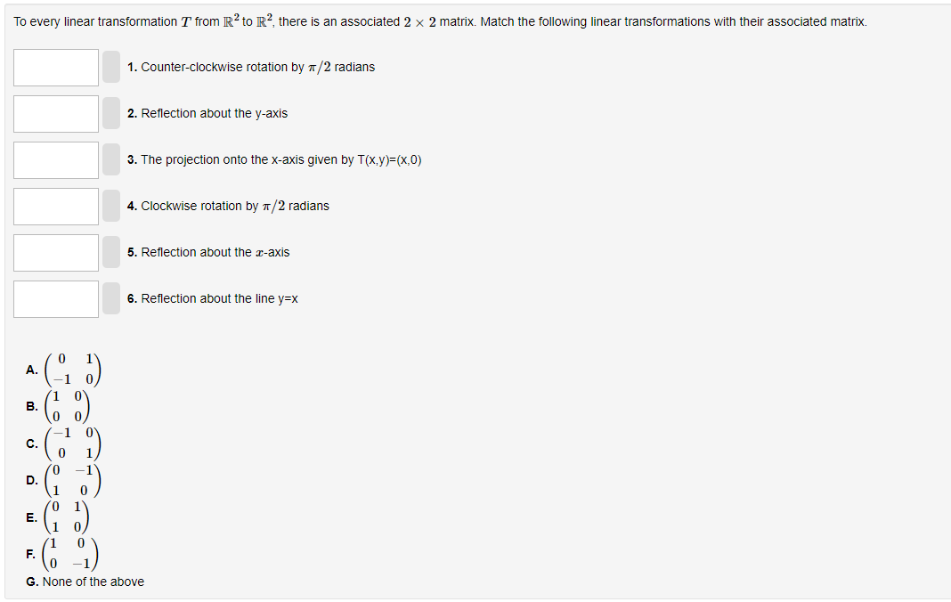 Solved 1. Counter-clockwise rotation by π/2 radians 2. | Chegg.com