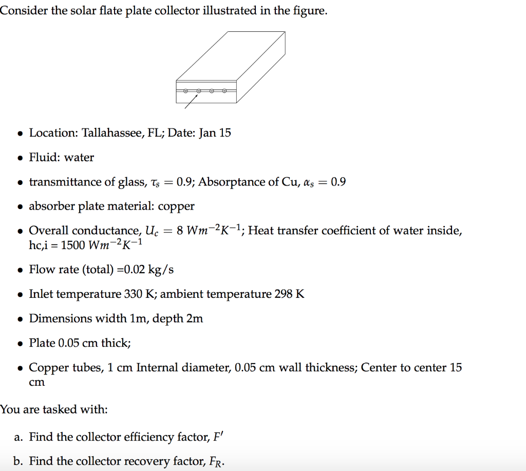 Solved Consider the solar flate plate collector illustrated | Chegg.com