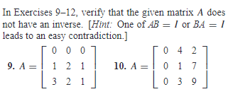 Solved In Exercises 9-12, ﻿verify that the given matrix A | Chegg.com