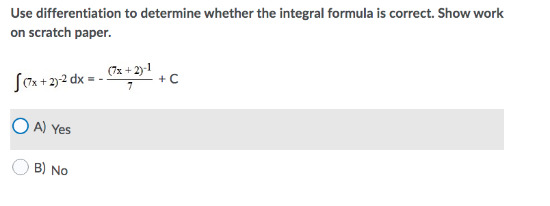 Solved Use differentiation to determine whether the integral | Chegg.com