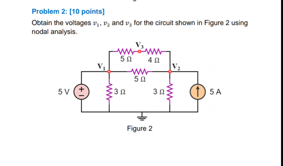Solved Problem 2: [10 points] Obtain the voltages vi, v2 and | Chegg.com
