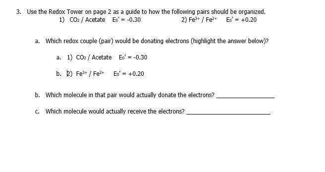 Solved 3. Use the Redox Tower on page 2 as a guide to how | Chegg.com