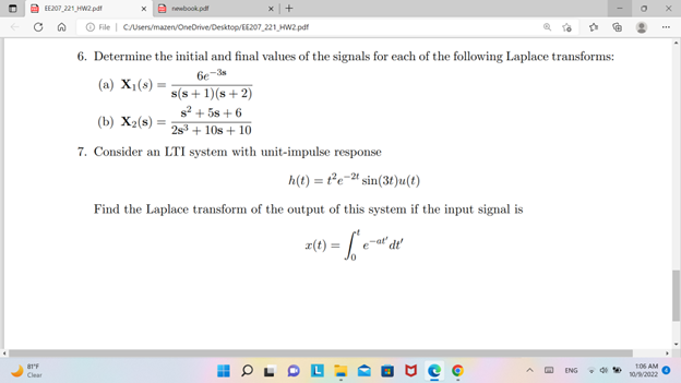 Solved 6. Determine the initial and final values of the | Chegg.com