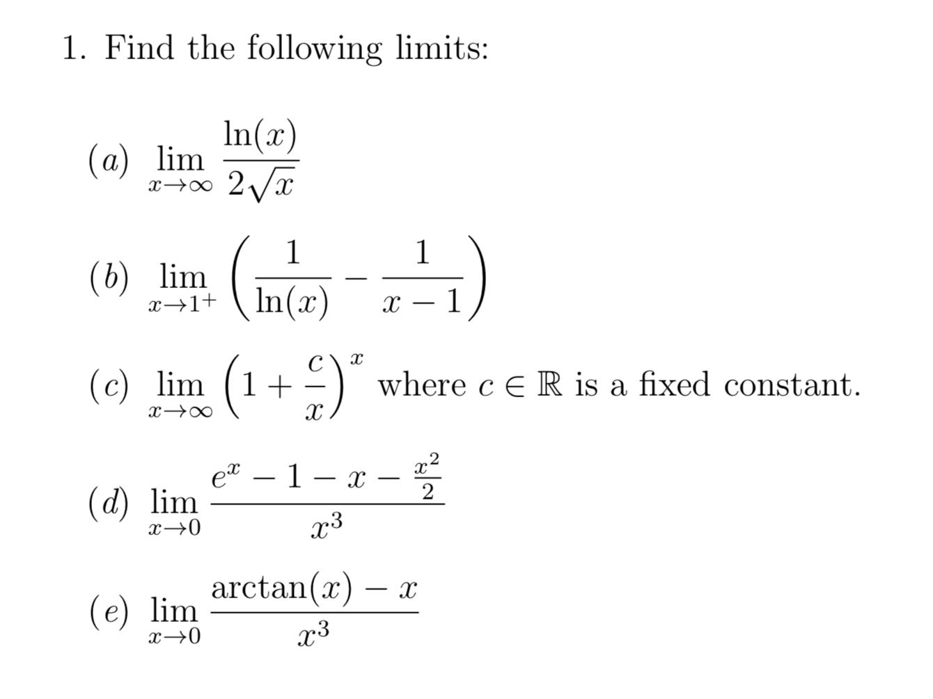 Solved 1. Find the following limits: (a) limx→∞2xln(x) (b) | Chegg.com