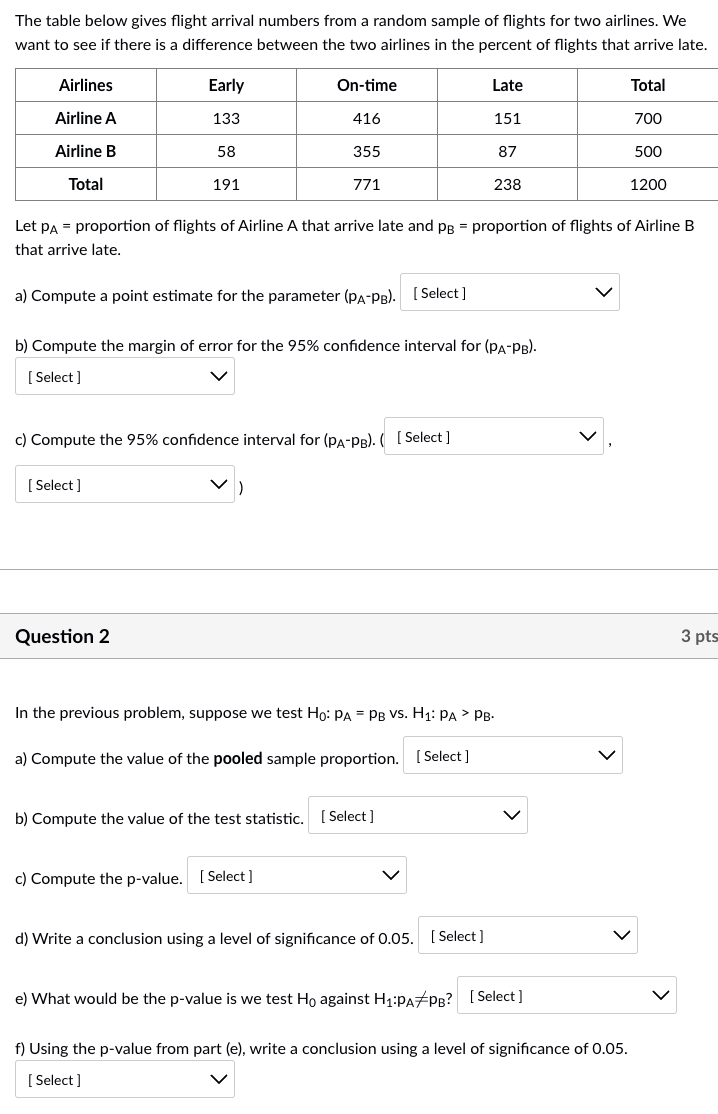 Solved The table below gives flight arrival numbers from a | Chegg.com