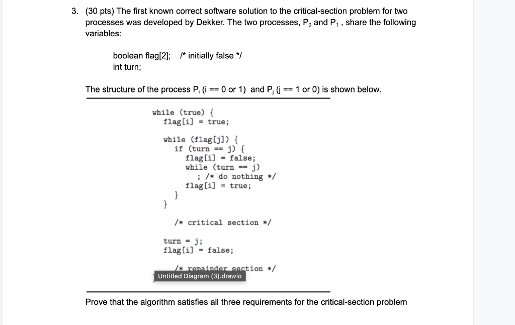 Solved 3. (30 pts) The first known correct software solution | Chegg.com