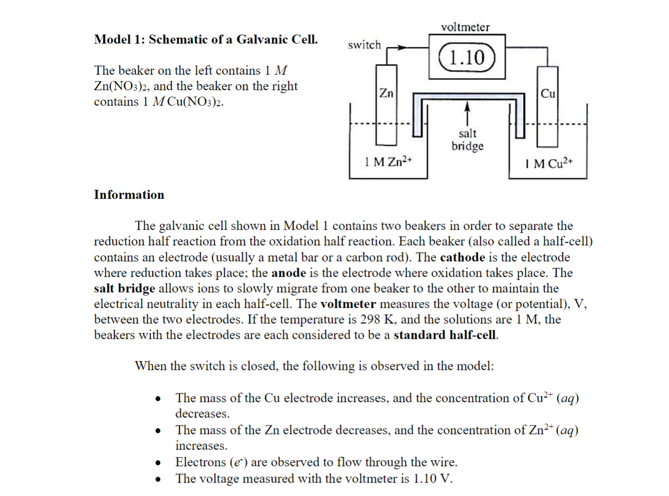 Solved Model 1: Schematic of a Galvanic Cell. The beaker on | Chegg.com