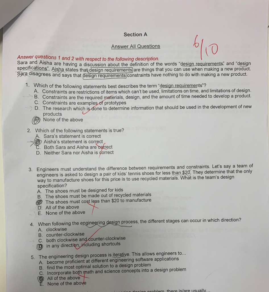 Solved Section A Answer All Questions 6/10 Answer questions | Chegg.com
