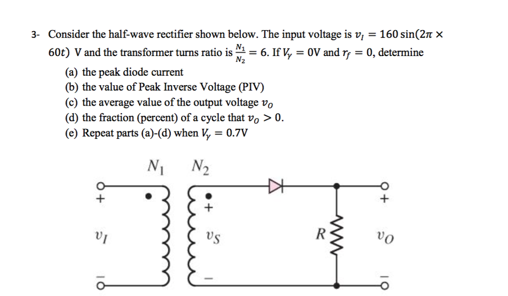 Solved Consider the half-wave rectifier shown below. The | Chegg.com