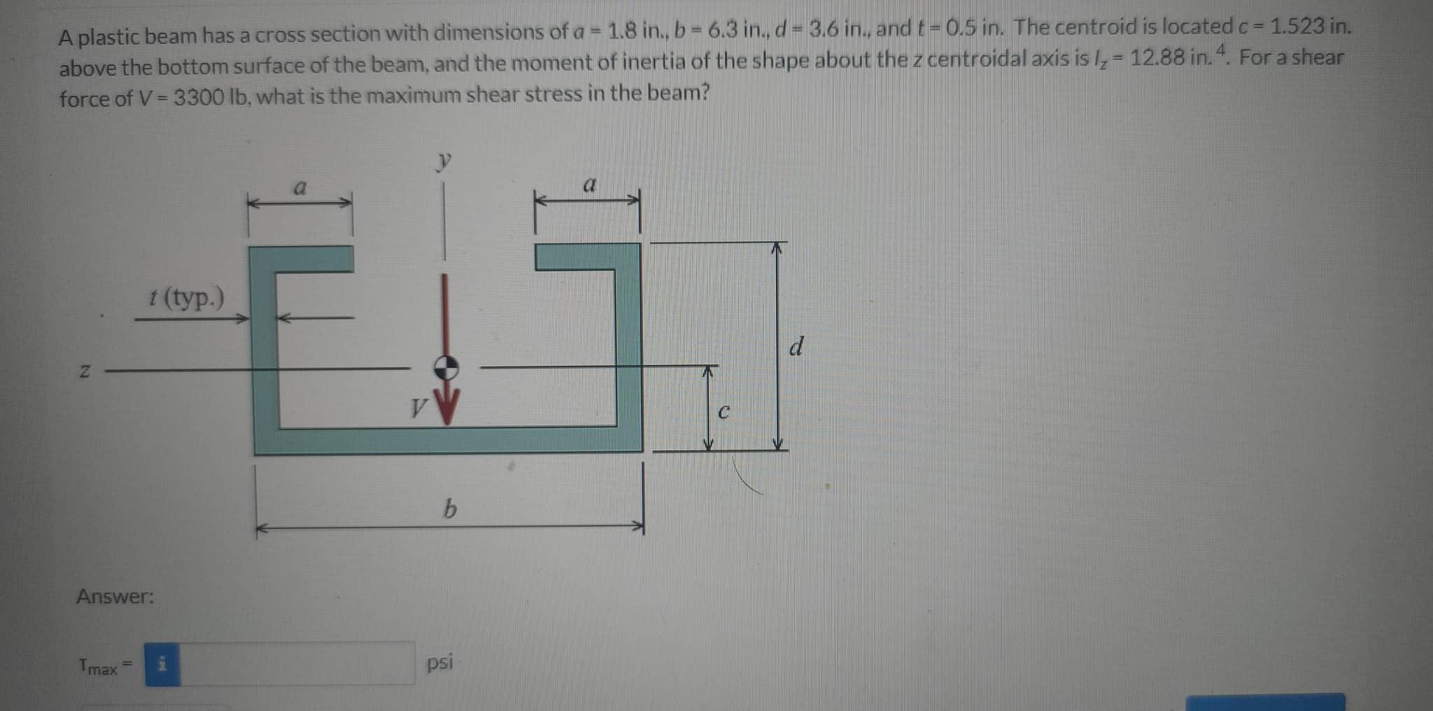 Solved A plastic beam has a cross section with dimensions of | Chegg.com
