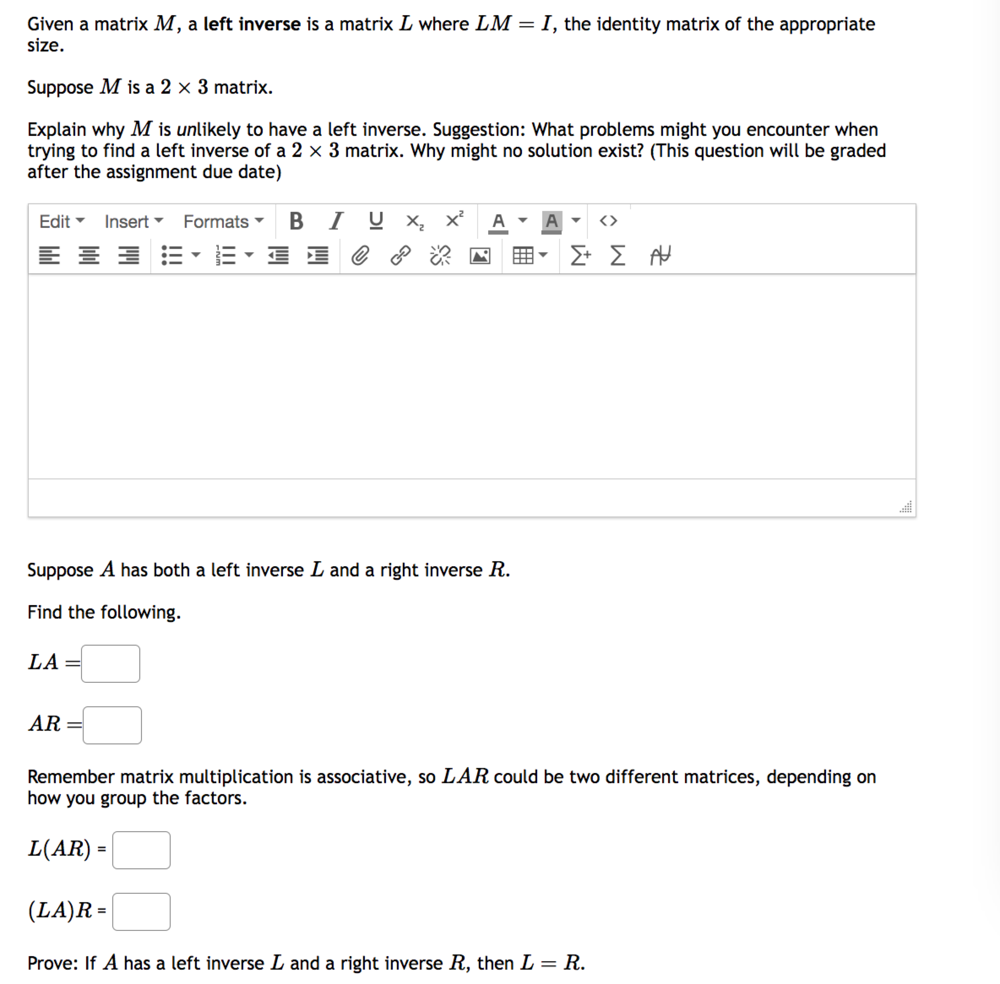 Solved Given a matrix M, a left inverse is a matrix L where | Chegg.com