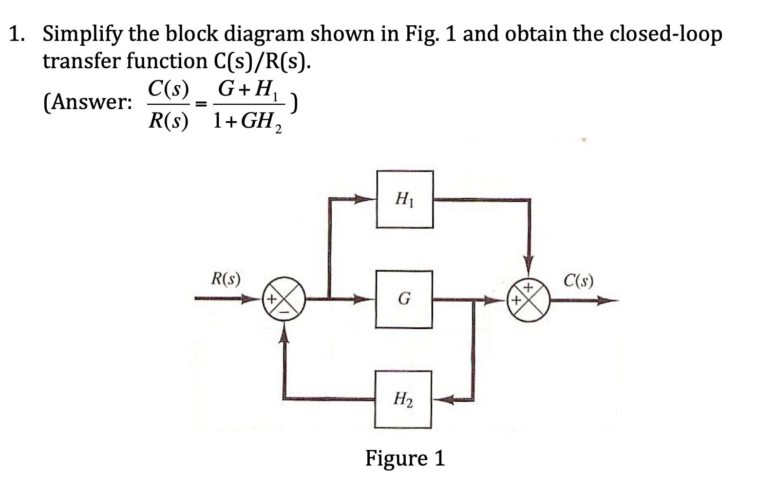 Solved 1. Simplify the block diagram shown in Fig. 1 and | Chegg.com