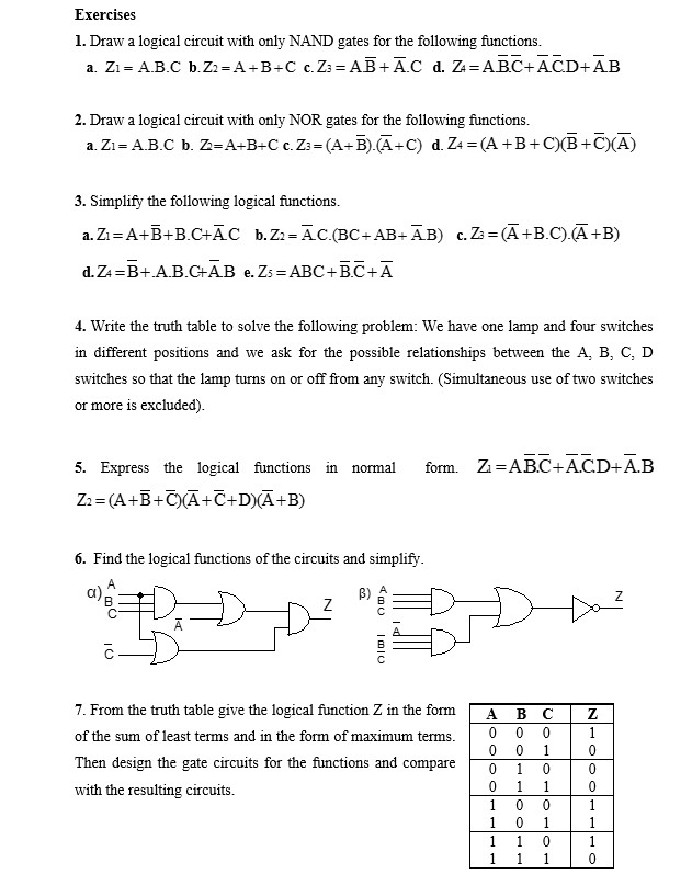 Solved Exercises 1. Draw a logical circuit with only NAND | Chegg.com