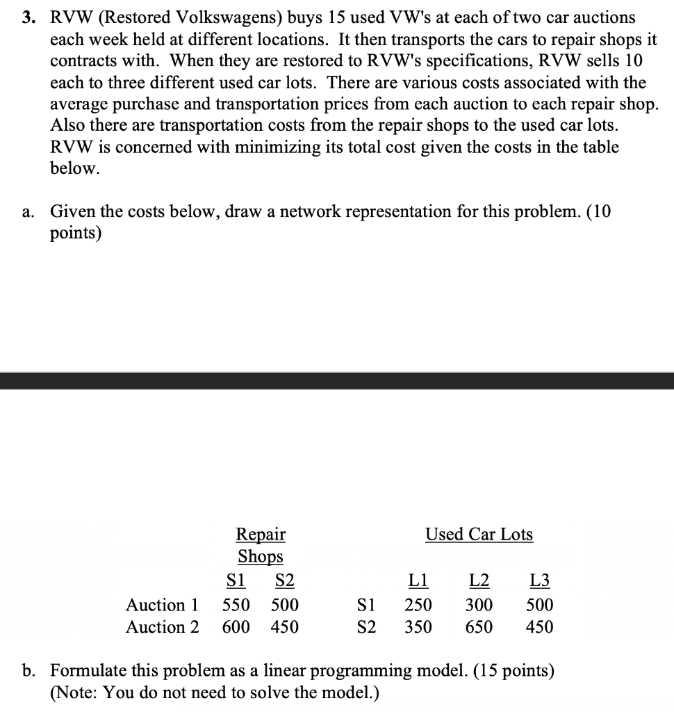 Solved 3. RVW (Restored Volkswagens) buys 15 used VW's at | Chegg.com