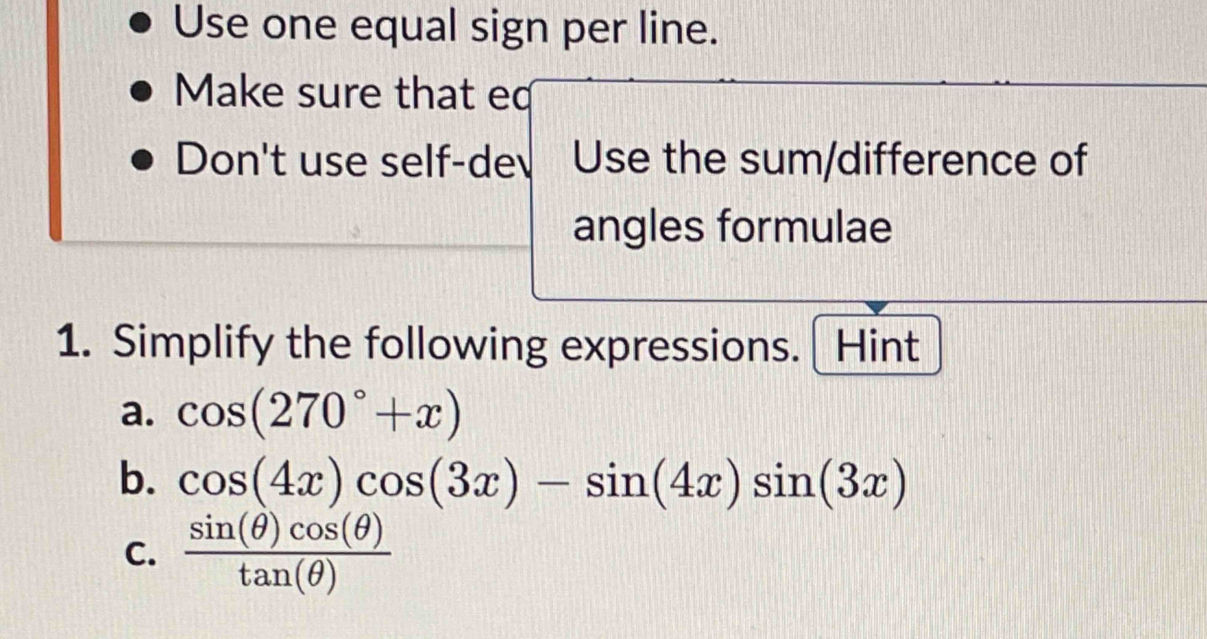Solved Use the sum difference of ﻿angle formulae to | Chegg.com