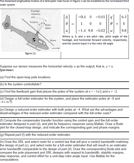 Solved The linearized longitudinal motion of a helicopter | Chegg.com