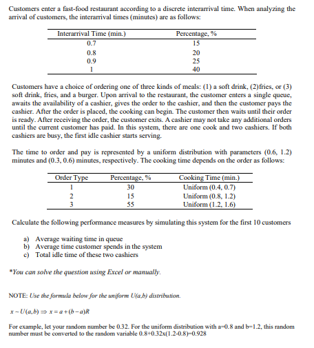 Solved Customers enter a fast-food restaurant according to a | Chegg.com