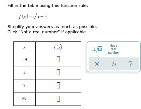 Solved Fill in the table using this function rule. f(x)=(x-5 | Chegg.com