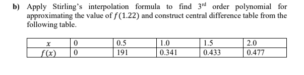 Solved b) Apply Stirling's interpolation formula to find 3rd | Chegg.com