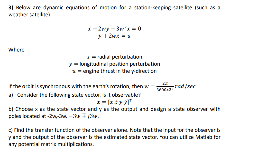 3) Below are dynamic equations of motion for a | Chegg.com