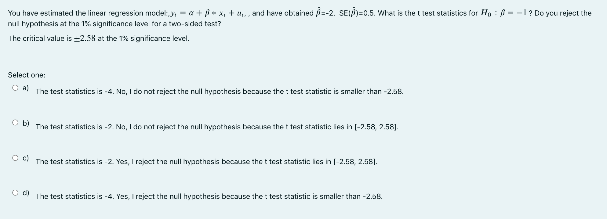 Solved You have estimated the linear regression model:,yı = | Chegg.com