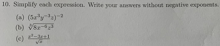 Solved 10. Simplify each expression. Write your answers | Chegg.com