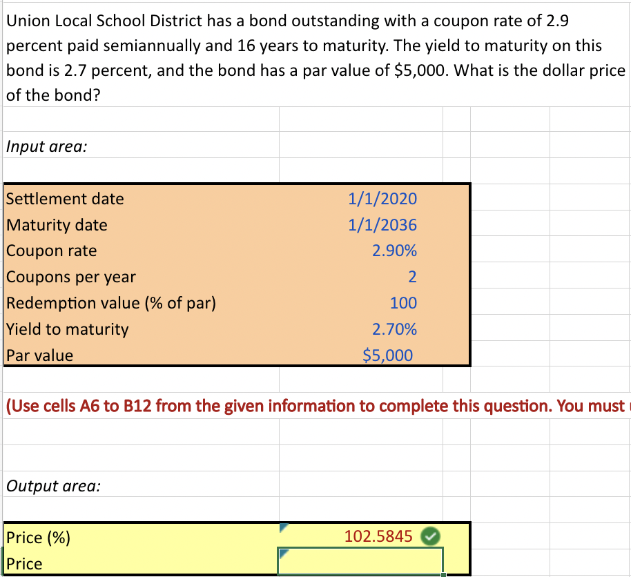 Solved What is the Price using only Excel formulas and the | Chegg.com