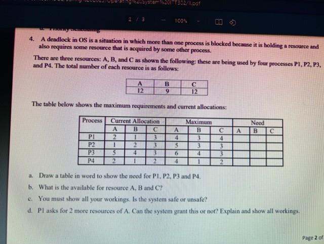 Solved 4. A deadlock in OS is a situation in which more than | Chegg.com