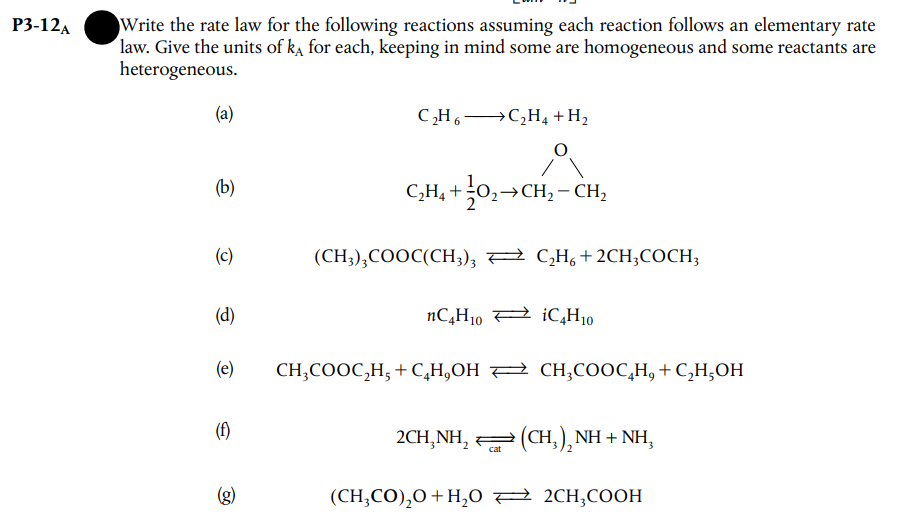 Solved Write the rate law for the following reactions | Chegg.com