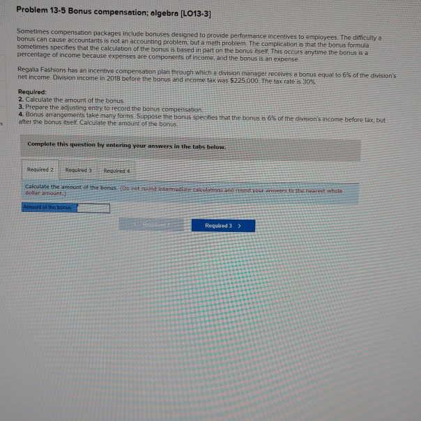 Solved Problem 13-5 Bonus compensation; algebra (LO13-3] | Chegg.com
