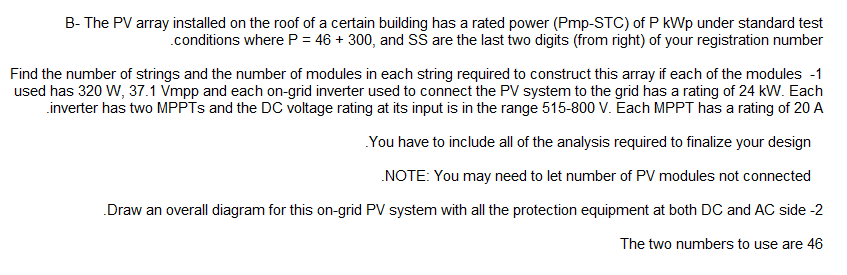Solved B- The PV array installed on the roof of a certain | Chegg.com