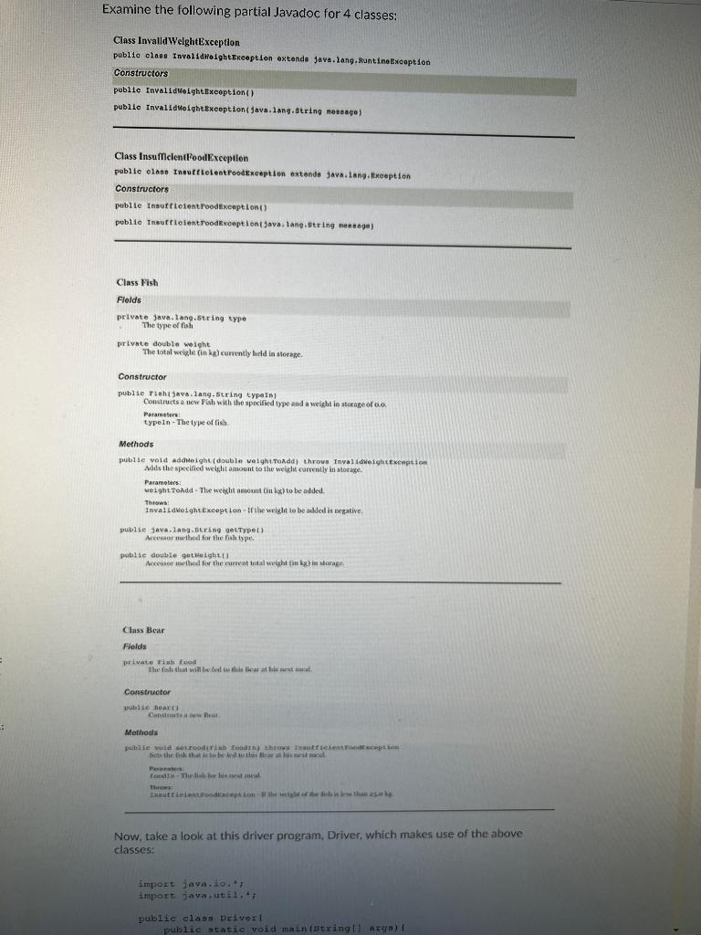 Solved Examine the following partial Javadoc for 4 classes: | Chegg.com