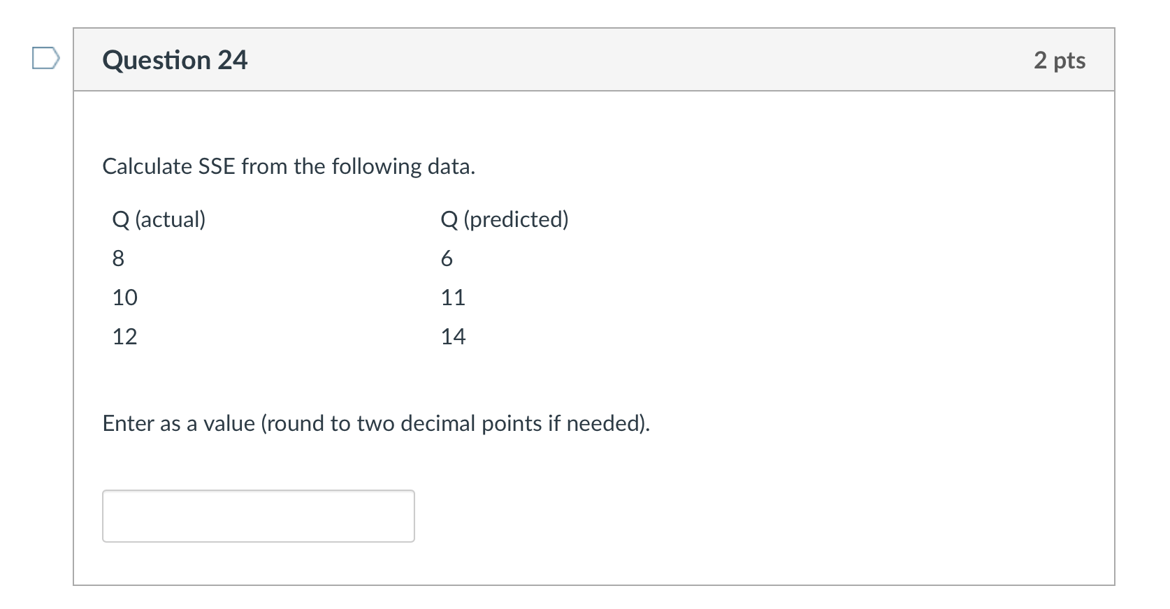 Solved Question 24 2 pts Calculate SSE from the following | Chegg.com