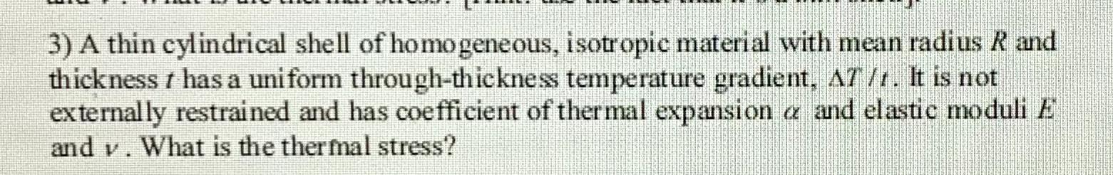Solved 3) A thin cylindrical shell of homogeneous, isotropic | Chegg.com