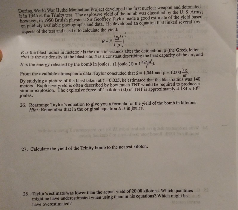 Solved During World War II, the Manhattan Project developed | Chegg.com