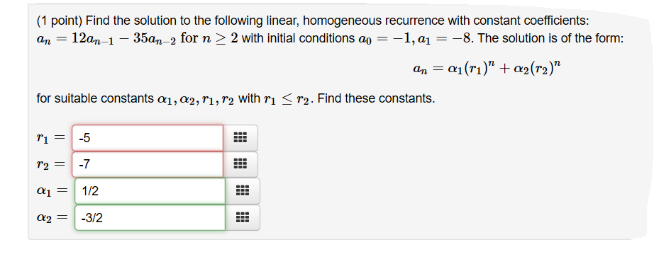 Solved (1 point) Find the solution to the following linear, | Chegg.com