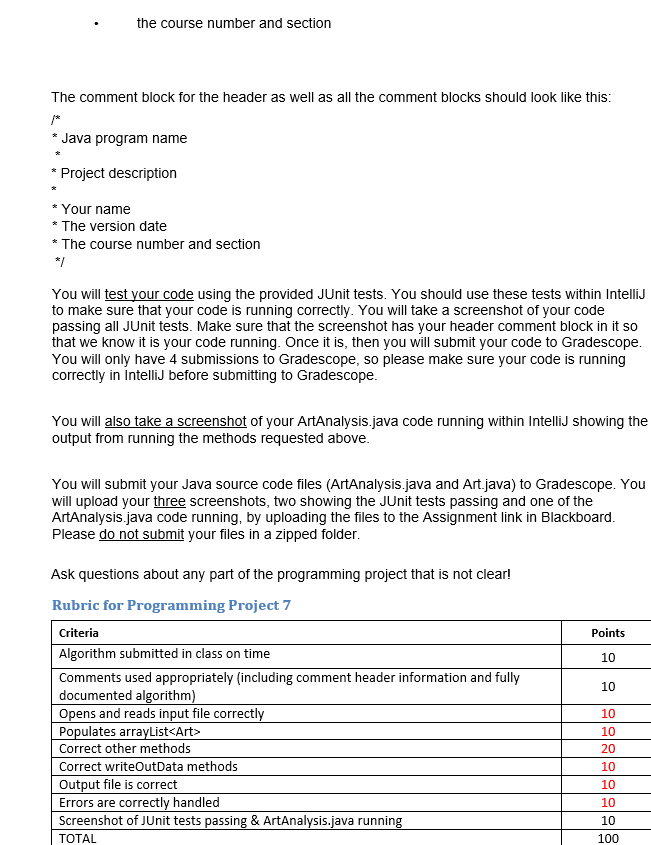 Programming Project 7 - Art Analysis Note: When you | Chegg.com