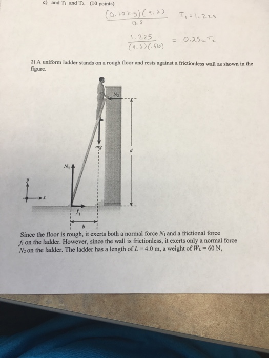 Solved c) and Ti and Tz. (10 points) 2) A uniform ladder | Chegg.com
