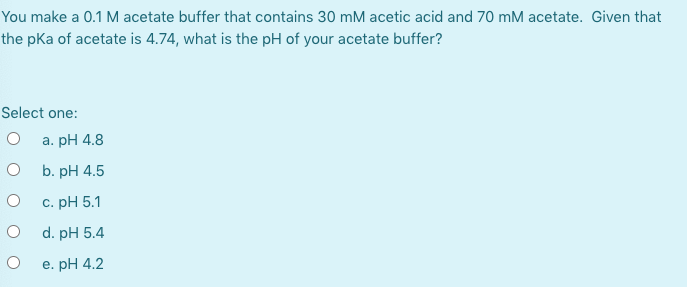 Solved You make a 0.1 M acetate buffer that contains 30 mM | Chegg.com