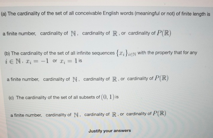 Solved (a) The cardinality of the set of all conceivable | Chegg.com