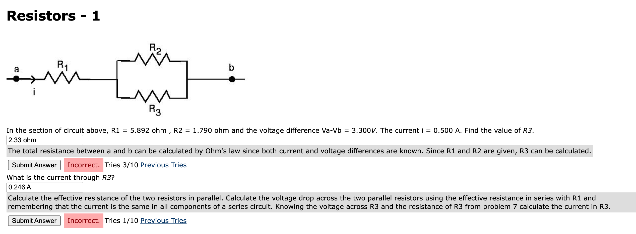 Solved Resistors 1 R2 R1 a b RE = 1 In the section of | Chegg.com
