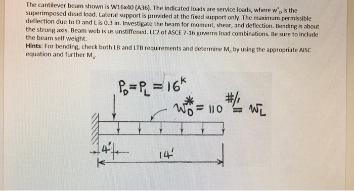 Solved The cantilever beam shown is W16x40 (A36). The | Chegg.com