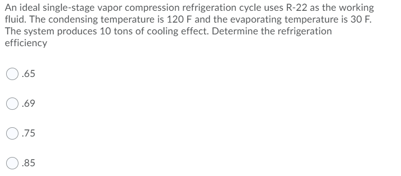 Solved An ideal single-stage vapor compression refrigeration | Chegg.com