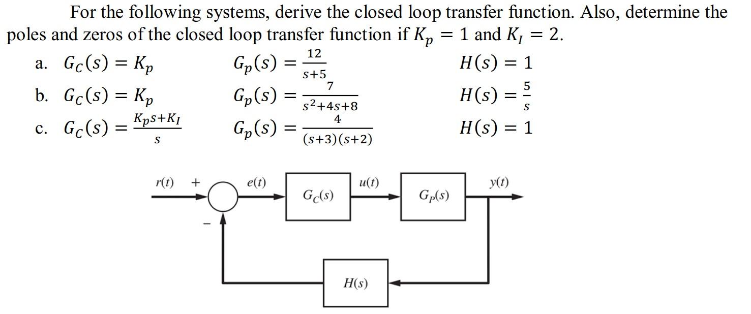 Solved 12 For the following systems, derive the closed loop | Chegg.com