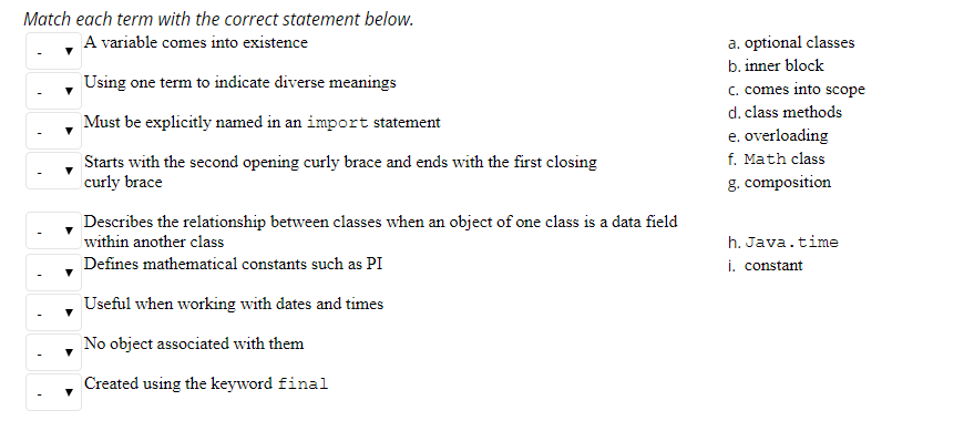 Solved Match each term with the correct statement below. a. | Chegg.com