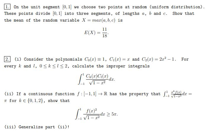 1. On the unit segment [0, 1] we choose two points at | Chegg.com