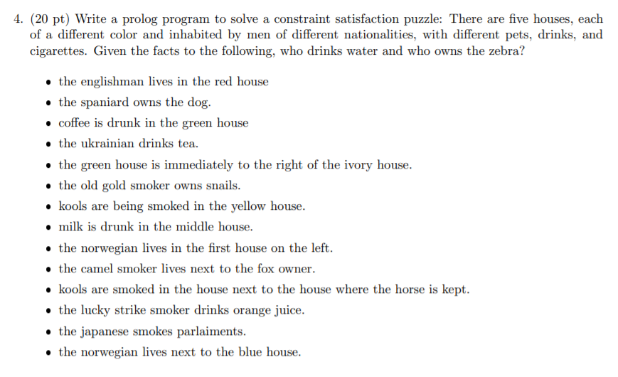 Solved 4 20 Pt Write A Prolog Program To Solve A 